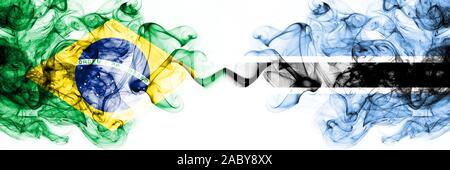 Brazil vs Botswana, Botswanan smoke flags placed side by side. Thick ...