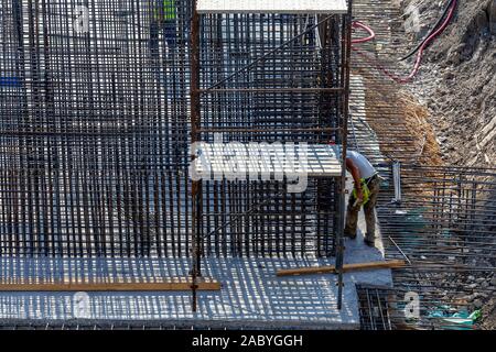 Industrial building, foundation, pillars, formwork, reinforced concrete ...