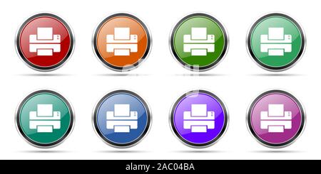 Printer silver metallic glossy icons, set of modern design buttons for ...