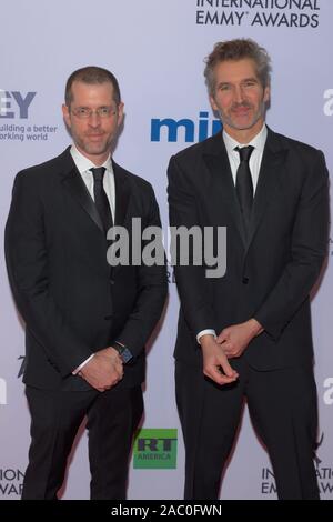 D. B. Weiss and David Benioff attend the 2019 International Emmy Awards ...