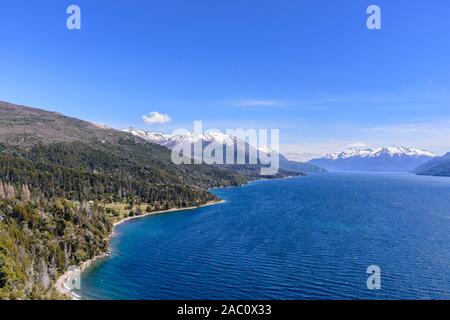 Stunning aerial view of Traful lake in Villa Traful, Patagonia ...