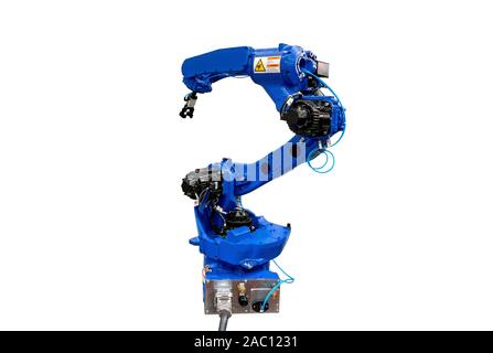 Blue robotic arm isolated on white background Stock Photo - Alamy
