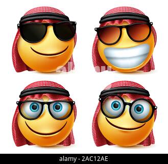 Saudi arab smiley emoticons vector set. Saudi arab smiley face emojis ...