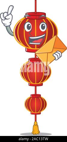 With envelope Happy face chinese paper lanterns mascot cartoon style ...