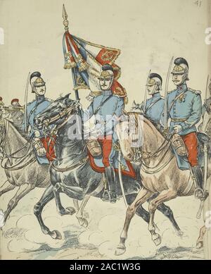Costume of a French soldier, 14th century. In bascinet helmet ...