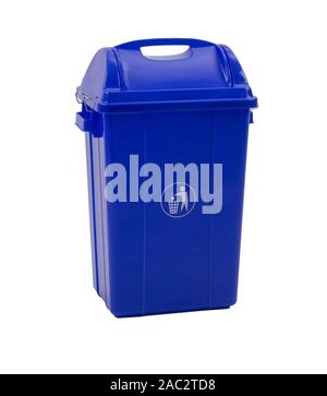 A blue trash bin isolated on white Stock Photo - Alamy