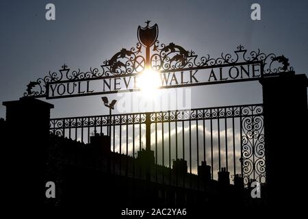 A general view of the gates to Anfield ahead of the Carabao Cup Semi ...