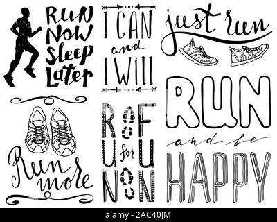 Running sport phrases. Motivational run lettering quotes with sporty ...