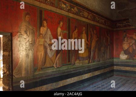 Fresco on walls of villa of the mysteries in Pompeii (Pompei). Ancient ...