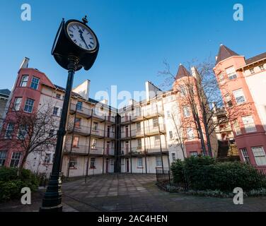 Old balconied tenement flats, Tron Square, Edinburgh, Scotland, UK ...