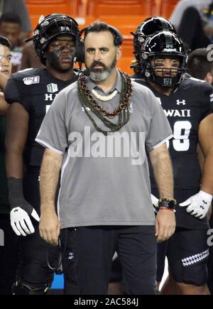 November 30, 2019 - Hawaii Rainbow Warriors offensive lineman Bubba Wa ...