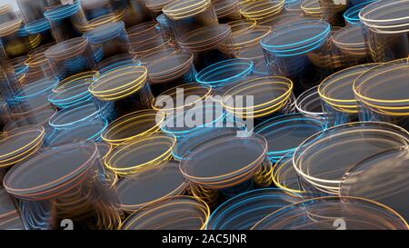 Abstract background of glass cylinders with luminous edges. 3D ...