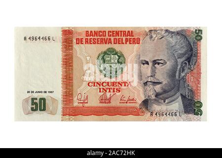 Banknote aus Peru von 1987, Cincuenta Intis Stock Photo - Alamy