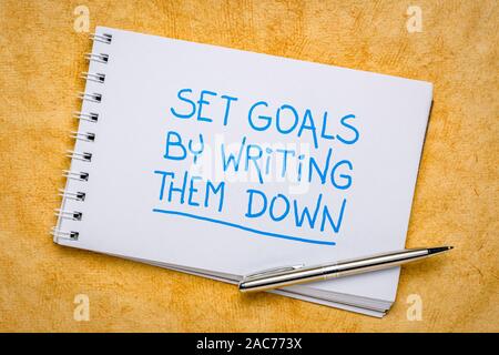 Handwriting text writing Set Goals. Concept meaning Target Planning ...