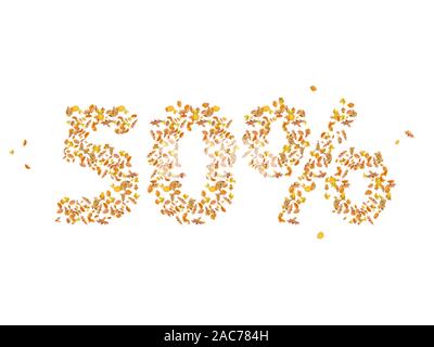 Autumn red leaves and white price card with word SALE composed of ...