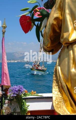 Blessing at sea of St. Peter, patron saint of fishermen in the harbor ...