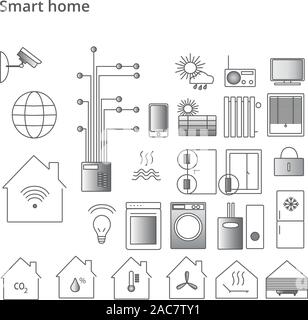Smart Home Or Smart House Icons Black & White Sticker Set Big Stock ...