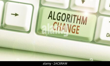 Writing note showing Algorithm Change. Business concept for change in procedure designed to ...