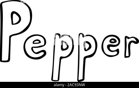 Pepper text hand drawn lettering isolated on white background Stock ...