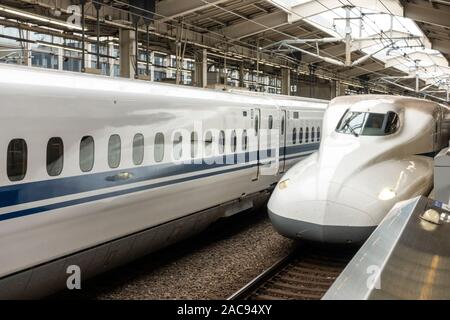 Blue Shinkansen Bullet Train at the platform of Tokyo Station, Japan ...