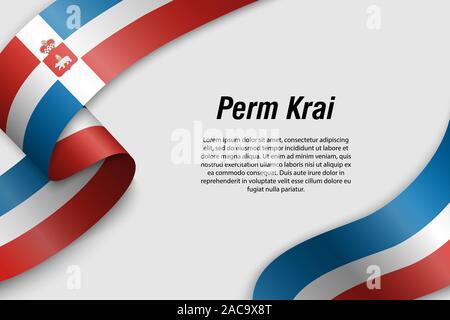 Waving flag of Perm Krai is a region of Russia on white background ...