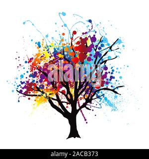 Modern abstract tree with paint splat leaves or canopy Stock Photo - Alamy