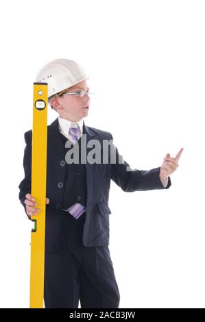 Small architect with spirit level Stock Photo - Alamy