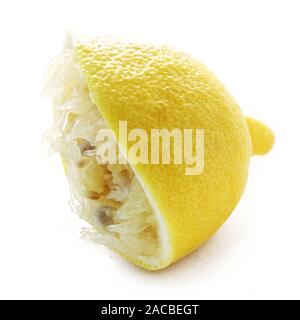 Half of squeezed lemon isolated on white Stock Photo - Alamy