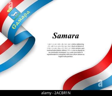Waving ribbon or stripe with flag of Samara Oblast is a region of ...