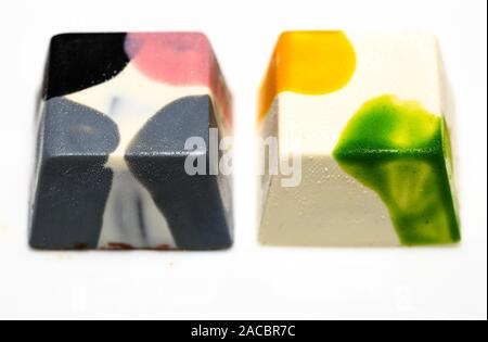 beautiful chocolate cubes placed on white background Stock Photo - Alamy