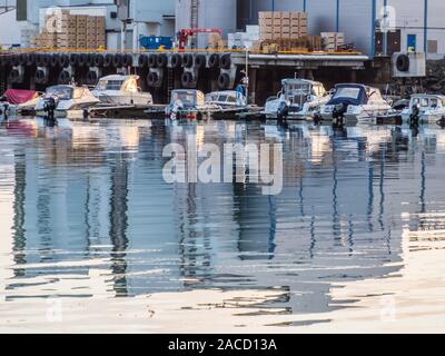 Bodo, Norway - August 18, 2019: Mountain landscape, boat on the water ...
