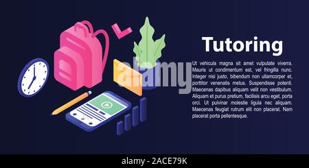 Tutoring concept banner. Isometric illustration of tutoring vector ...