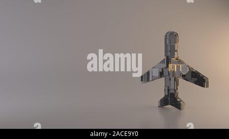 Jet airliner glowing 3D symbol, card template. Realistic illustration ...