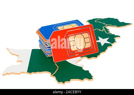 Mobile communications in Pakistan, cell towers on the map. 3D rendering ...