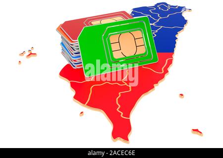 Mobile communications in Taiwan, cell towers on the map. 3D rendering ...