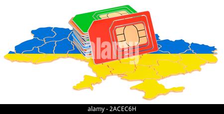 Mobile communications in Ukraine, cell towers on the map. 3D rendering ...