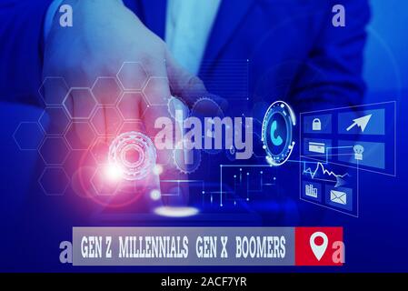 Handwriting text Gen Z Millennials Gen X Boomers. Business showcase ...