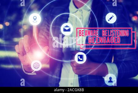 Handwriting text Be Aware Be Listening Be Engaged. Concept meaning take ...