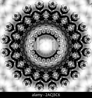 Floral kaleidoscopic pattern. Monochrome geometric ornament . Mandala ...