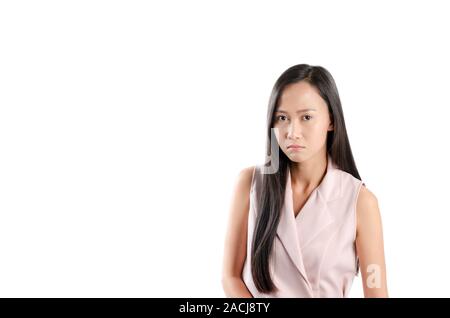 Frustrated Angry Asian woman isolated over white background. Negative ...