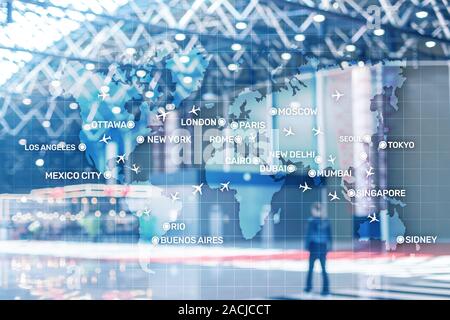 Aviation wallpaper with planes over the map with major city names ...
