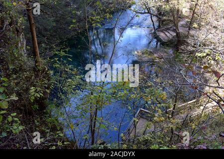The deep blue waters of Blue Spring, on the Current River, near ...