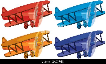 Set of four pictures of airplane in different color illustration Stock ...