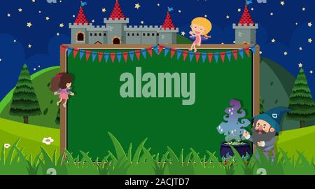 Border template with wizard and fairies illustration Stock Vector Image ...