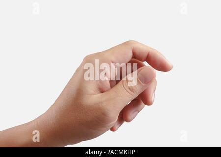 Hand holding something invisible, thing, space between two fingers ...