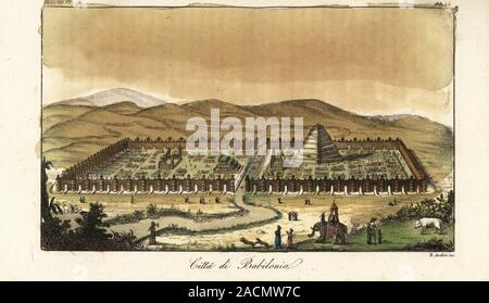ancient world, Babylon, Tower of Babel, copper engraving, circa 17th ...