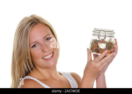 young woman saving money Stock Photo - Alamy