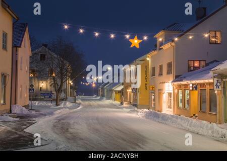 Winter night at the beautiful small coastal town of Oregrund in ...