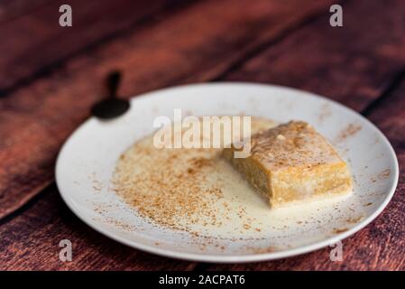 close up of fresh homemade "tres leches" cake, a traditional latin ...