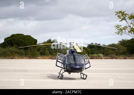 helicopter cockpit stationed on the airfield waiting, close up indoors ...
